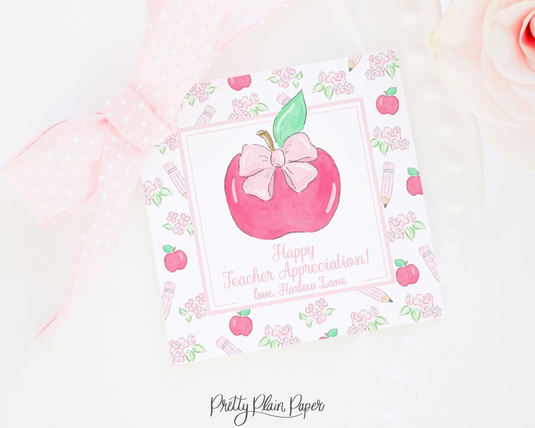 Teacher Appreciation | Gift Tag With Florals, Pink Apple and Bow ...