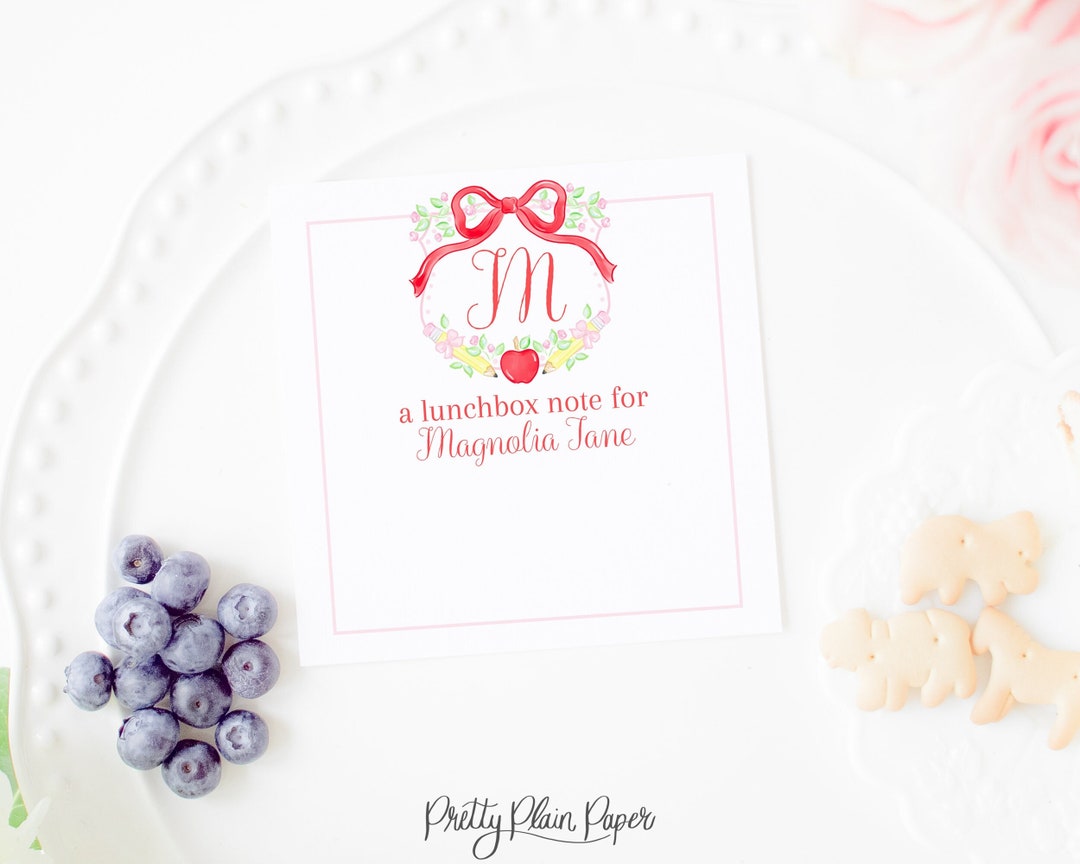 Lunchbox Note With Watercolor Monogram Crest | 5x5 Printable Download ...