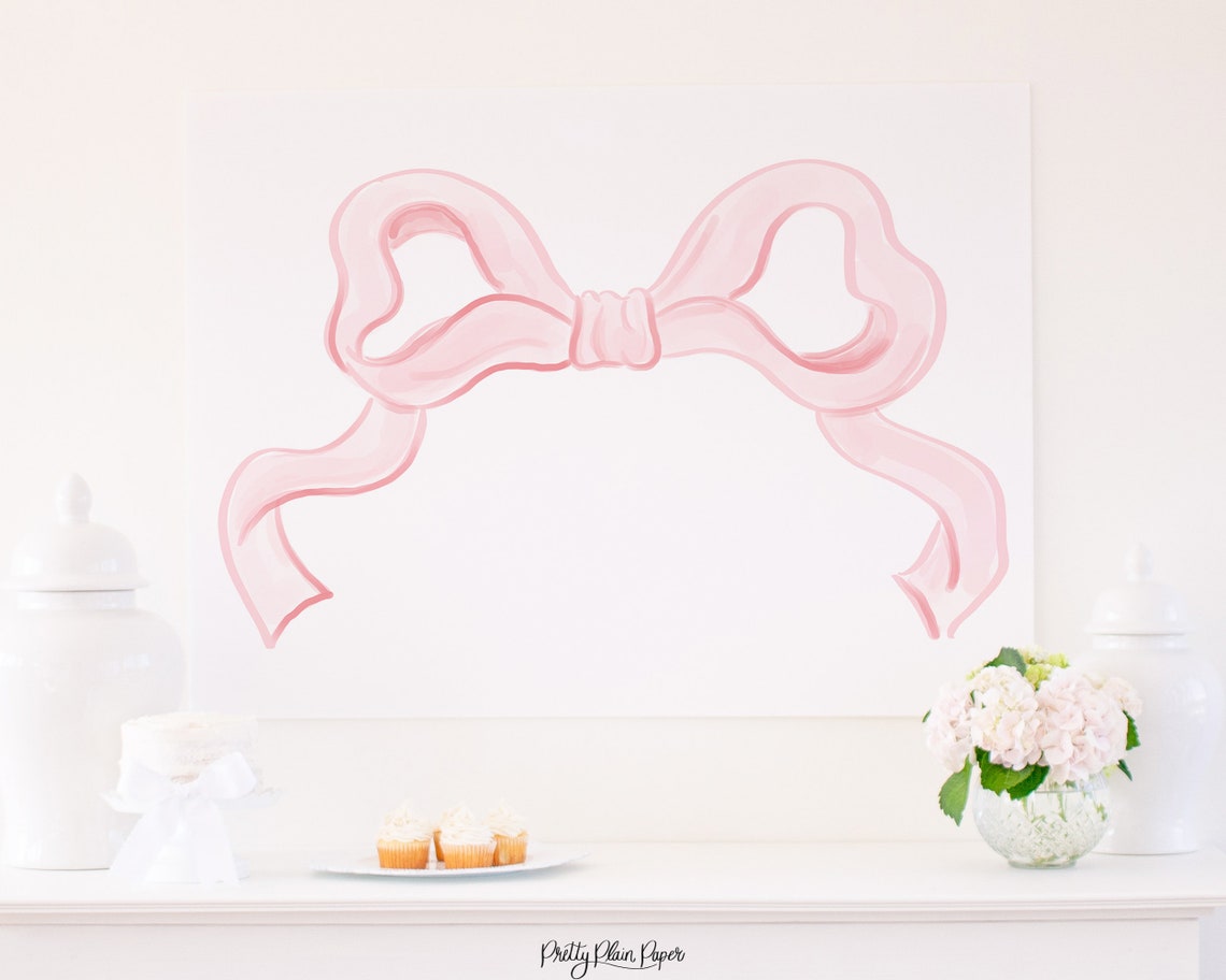 Pink Bow Backdrop Watercolor Bow Backdrop Poster Download - Etsy