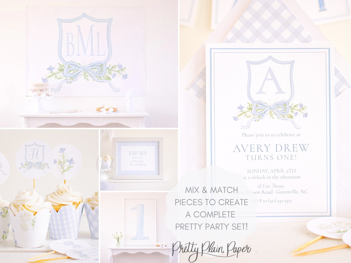 Watercolor Blue Crest Backdrop | Printable Download | Blue Floral Crest ...