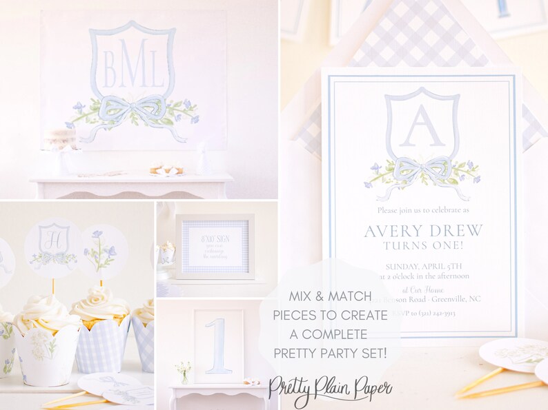 Watercolor Blue Crest Backdrop | Printable Download | Blue Floral Crest ...
