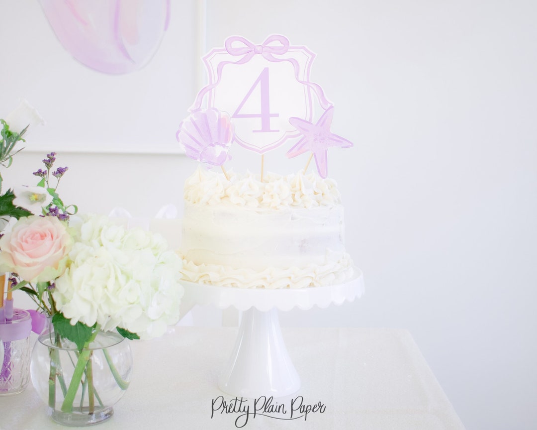 Watercolor Purple Crest Cake Topper With Seashells | Printable Download ...