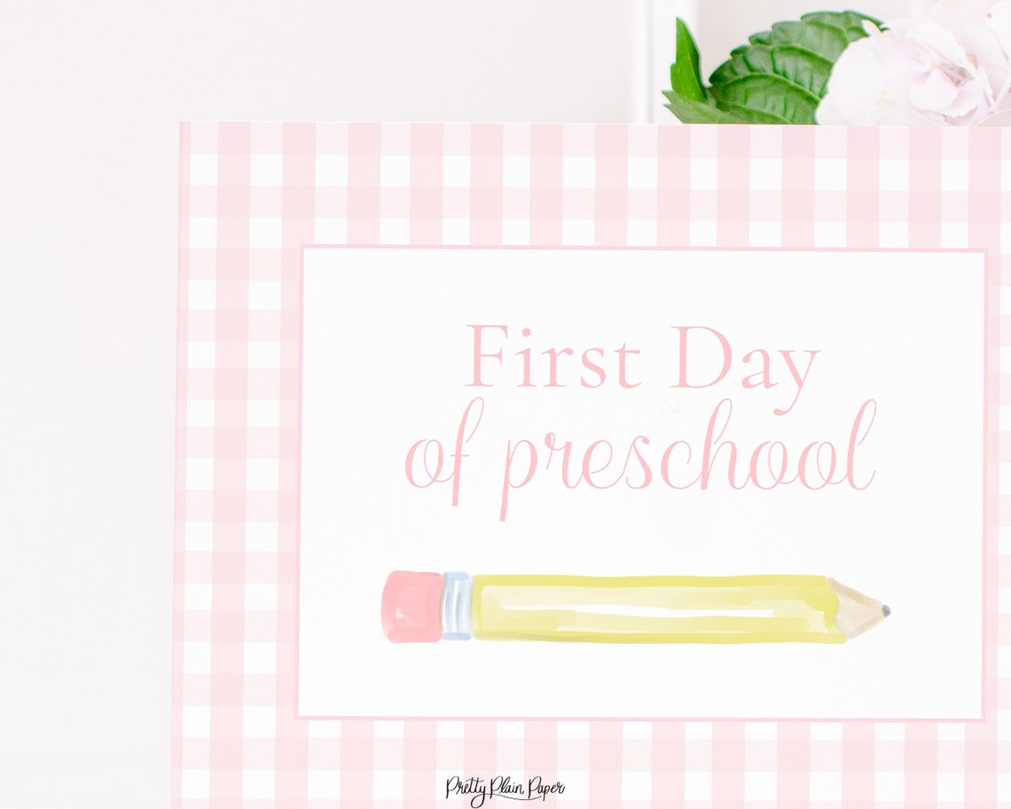 Pink Gingham First Day of School Sign Watercolor First Day | Etsy