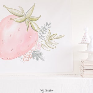 Pink Strawberry Floral Printable Backdrop Poster Download - Etsy