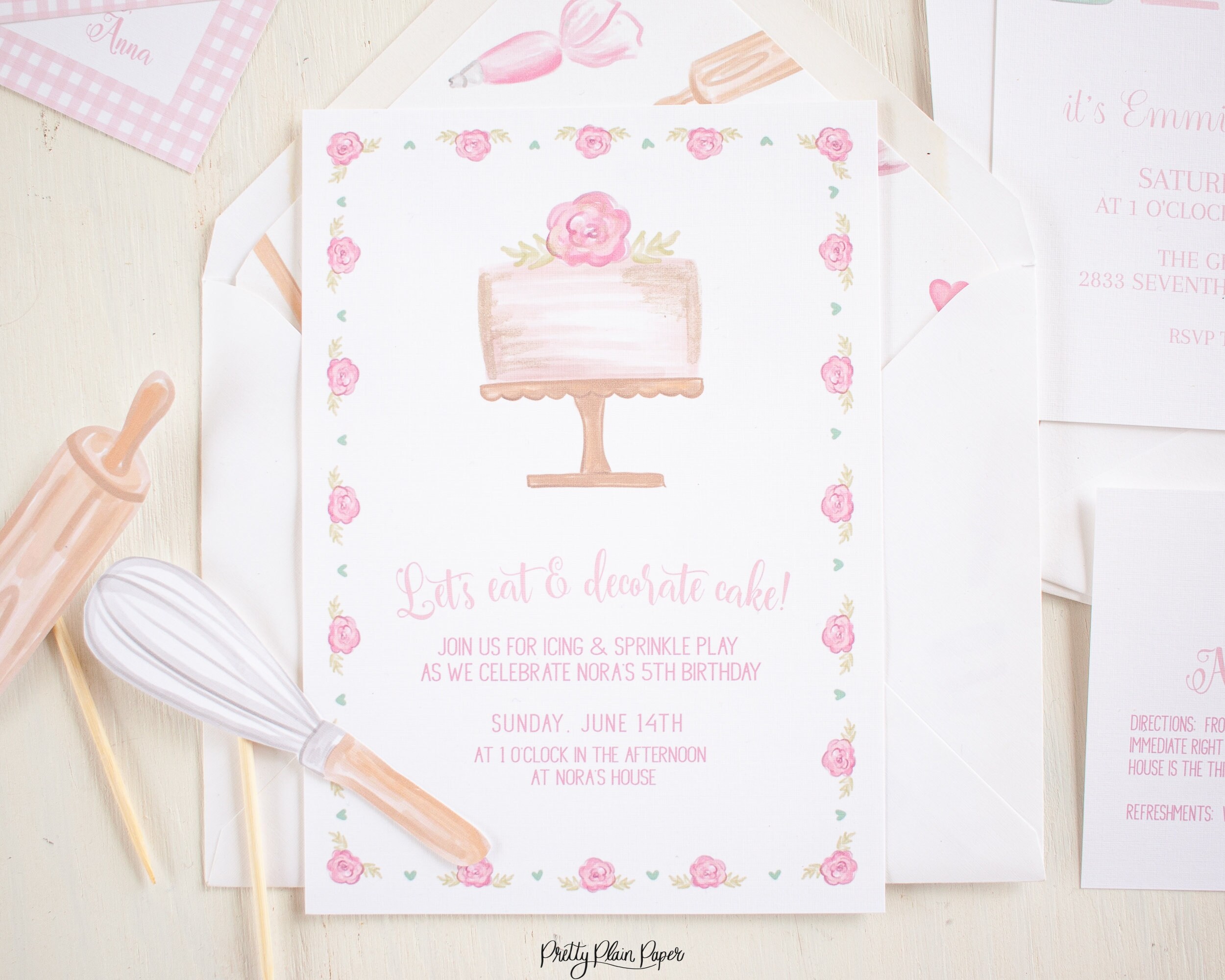 Let's Eat & Decorate Cake Party Invitation Watercolor - Etsy UK