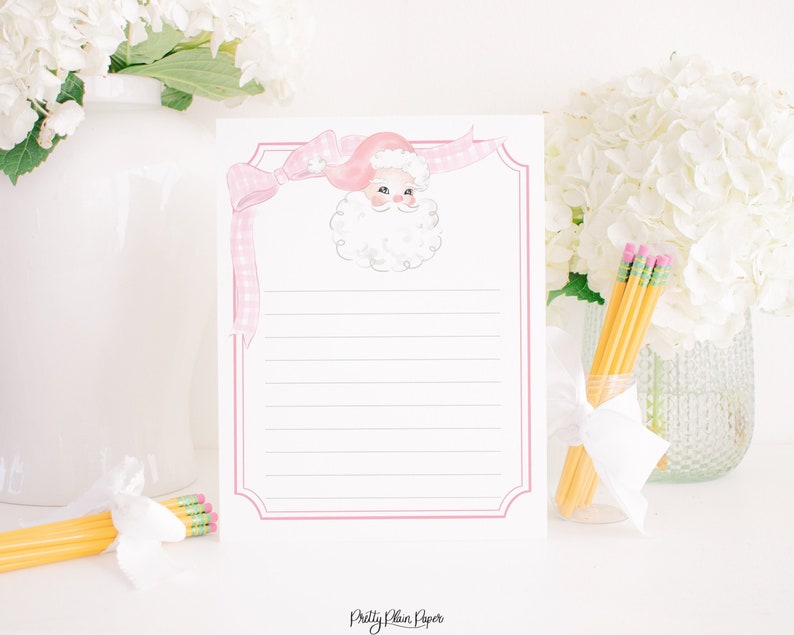 Letter to Santa Printable | Pink Gingham Bow & Santa Claus Lined ...