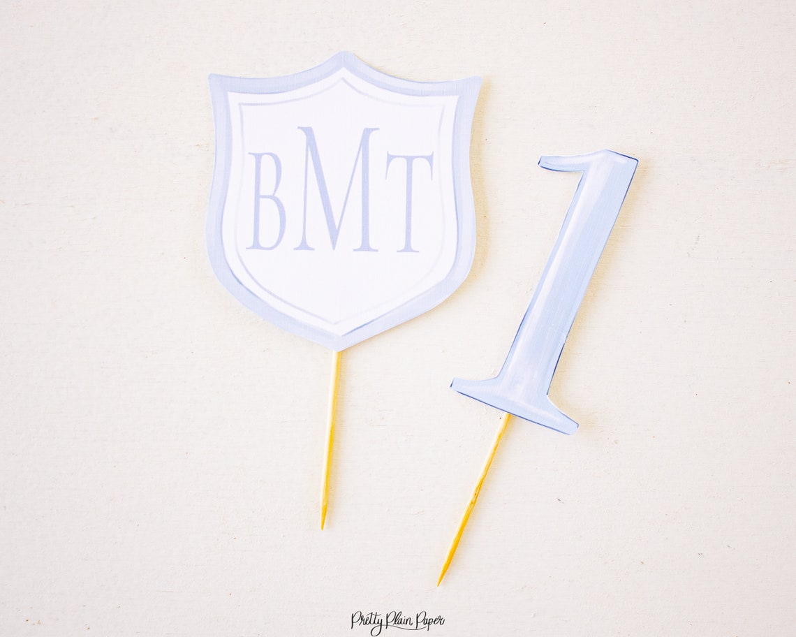 Watercolor Blue ONE Cake Topper & Monogram Blue Crest Cake - Etsy