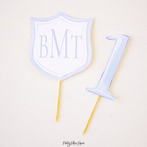 Watercolor Blue ONE Cake Topper & Monogram Blue Crest Cake - Etsy