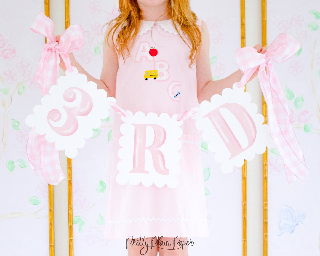 3rd Grade Banner | Watercolor Pink Scallop Edge Banner | PDF Printable ...