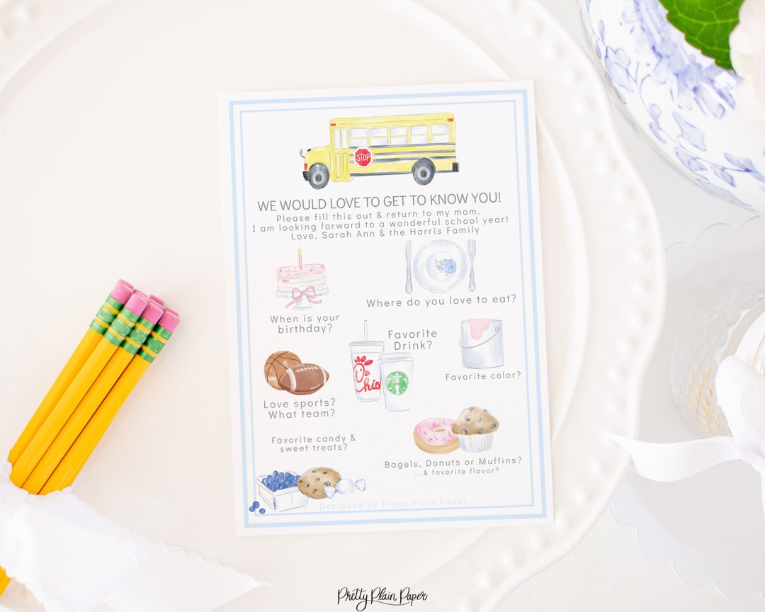Blue Bus Driver Favorite Things Questionnaire | Printable & Editable ...