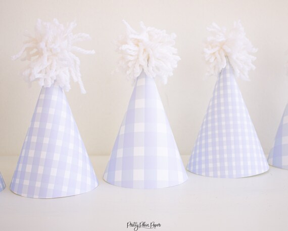 Party Décor Party Supplies Blue Gingham Party Hat Printable Blue Dots ...