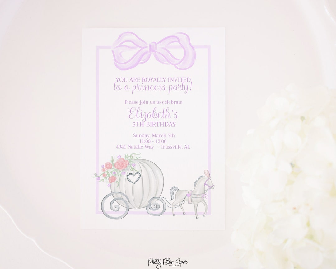 Watercolor Purple Princess Party Invitation | Princess Carriage ...