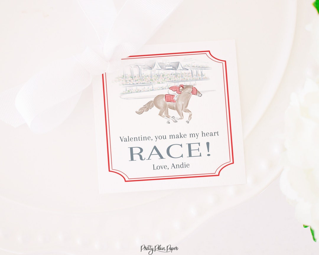 Red Horse Racing Valentine Tag | Horse Valentine Tag | Watercolor Horse ...