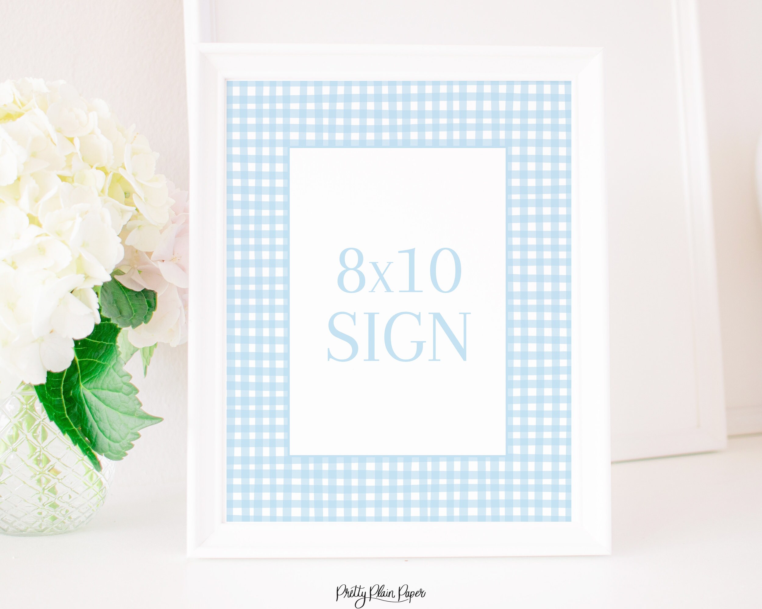 Watercolor Blue Gingham 8x10 Sign, Vertical | Blue Gingham Birthday ...