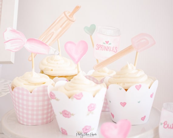 Baking Supplies Printable Watercolor Cupcake Toppers Download | Etsy