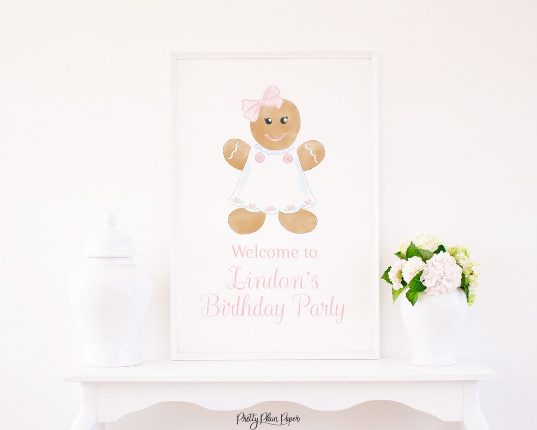 Watercolor Pink Gingerbread Girl Welcome Sign | Gingerbread Decorating ...