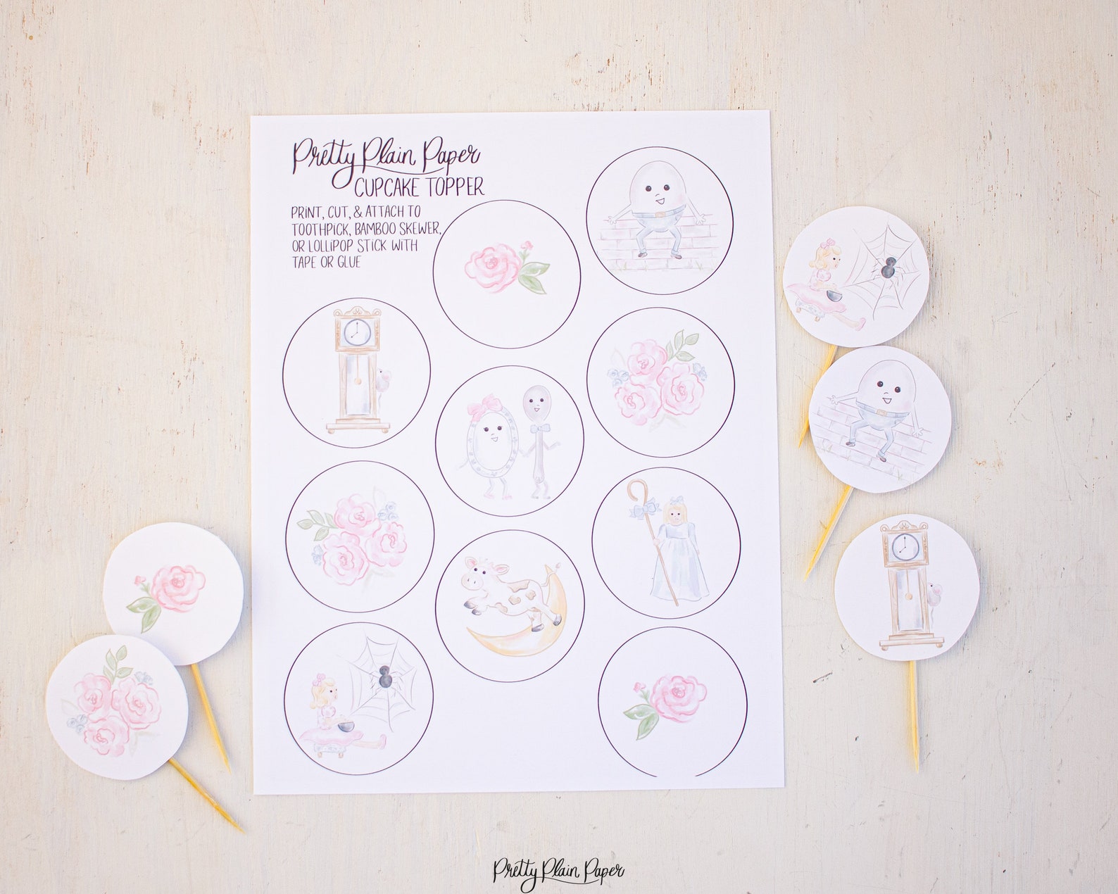 Watercolor Nursery Rhyme Cupcake Toppers Watercolor Mother | Etsy