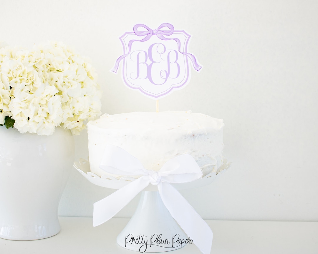 Watercolor Crest Cake Topper in Lavender Purple | Printable | Monogram ...