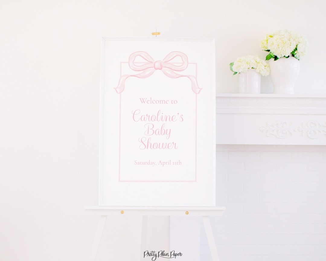 Watercolor Pink Bow Welcome Sign | 24x36 | Editable Text | Baby Shower ...