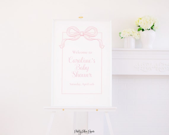 Watercolor Pink Bow Welcome Sign 24x36 Editable Text - Etsy