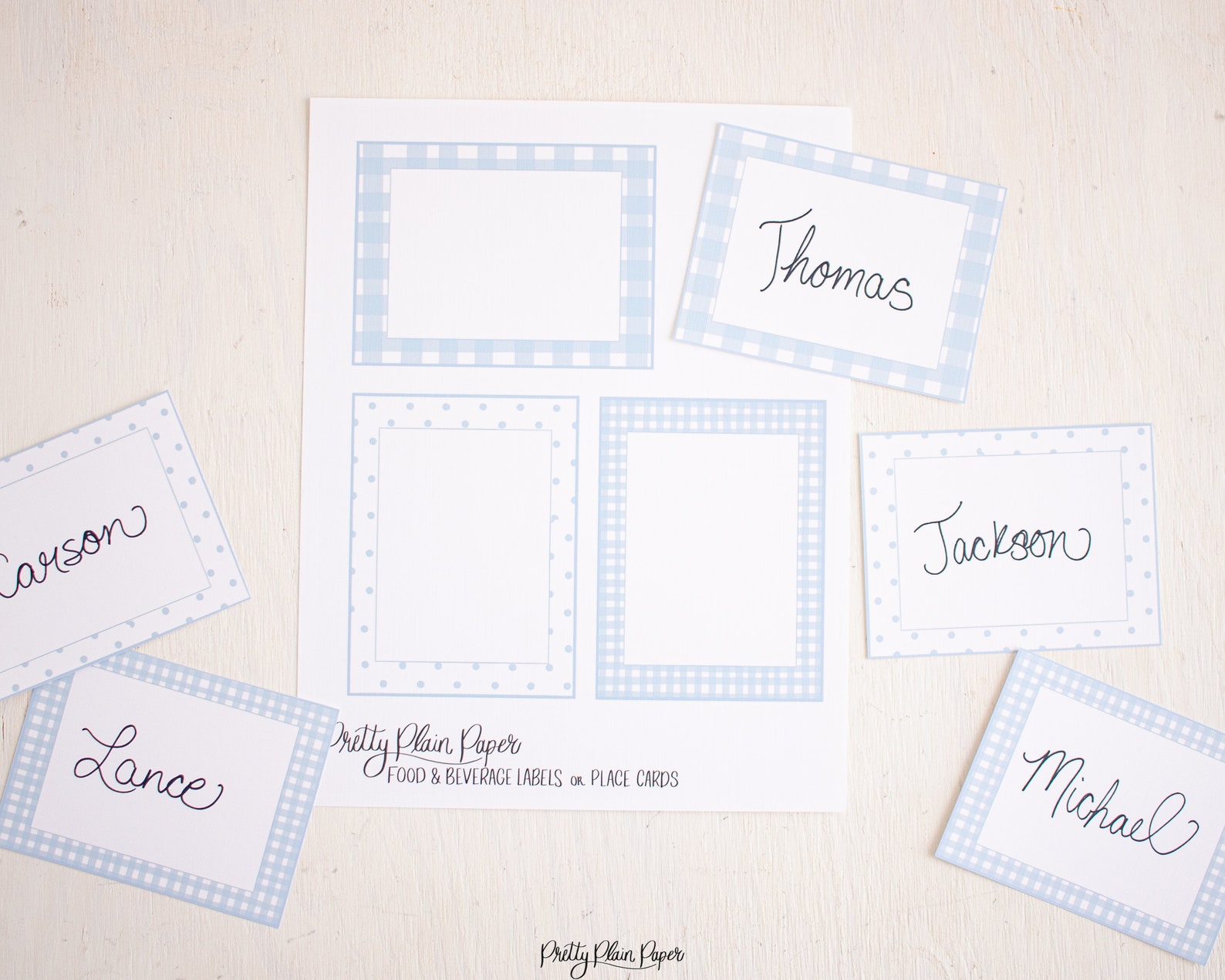 Blue Dots & Blue Gingham Printable Food and Beverage Labels | Etsy