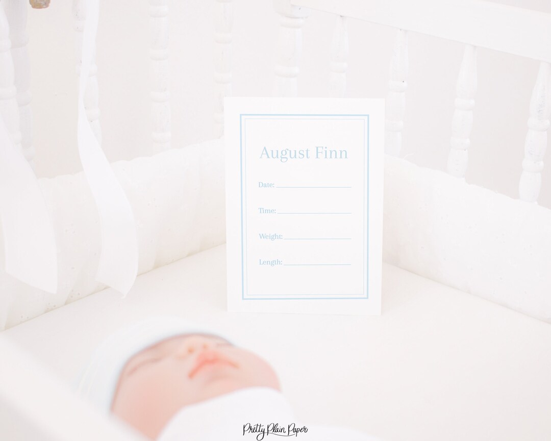 Hospital Baby Stats Card Printable | 5x7 | Watercolor Blue Newborn ...