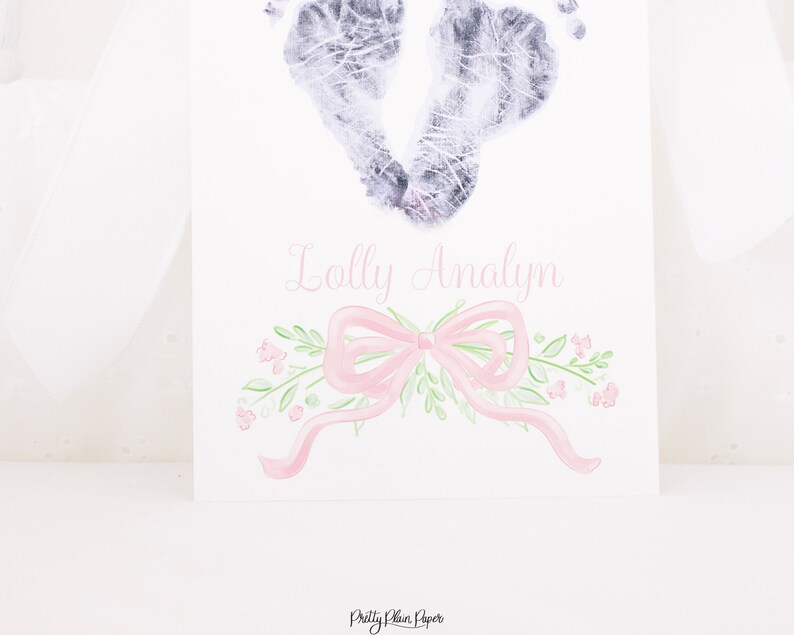 Hospital Baby Footprint Card Printable | 5x7 | Watercolor Pink Floral ...