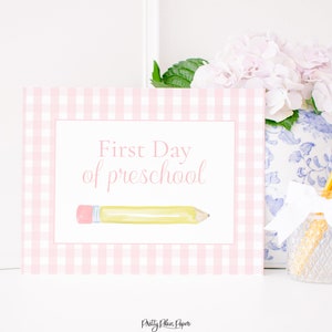 Pink Gingham First Day of School Sign | Watercolor First Day of School ...