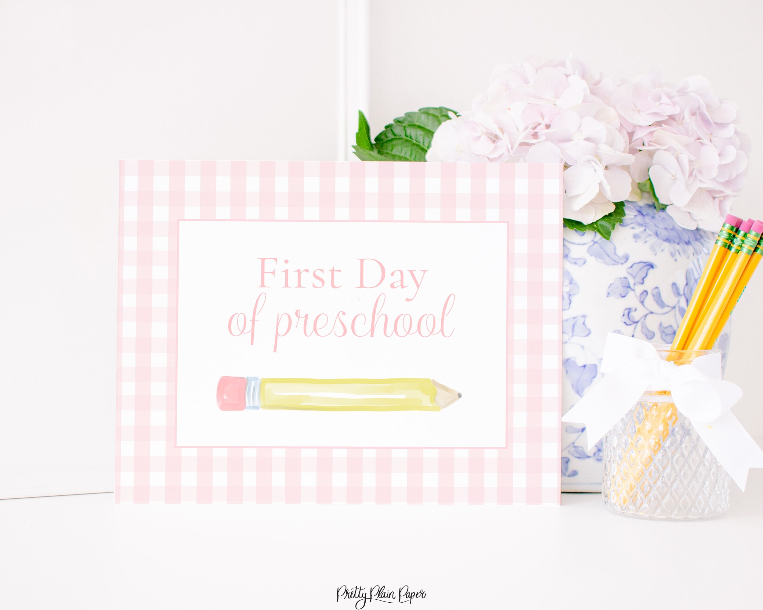 Pink Gingham First Day of School Sign Watercolor First Day | Etsy
