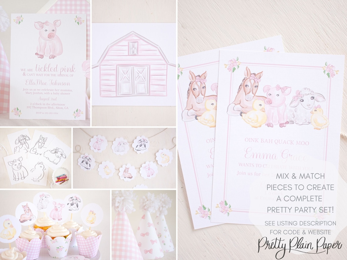 Pink Barn Watercolor Printable Backdrop Poster Download 1012 for a ...