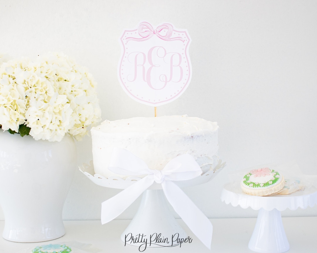 Watercolor Monogram Crest Cake Topper | Printable | Pink Monogram Crest ...