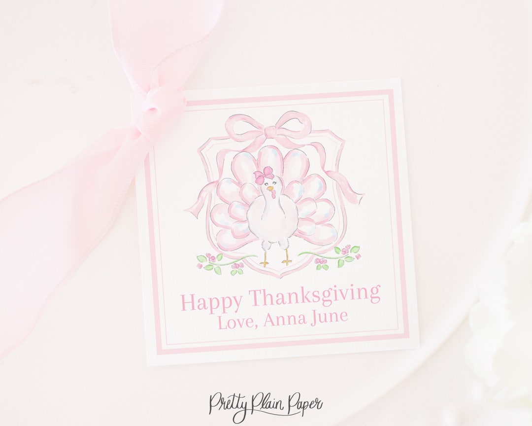 Pink Turkey Tag | 3.5x3.5 Printable | Turkey Crest With Bow ...