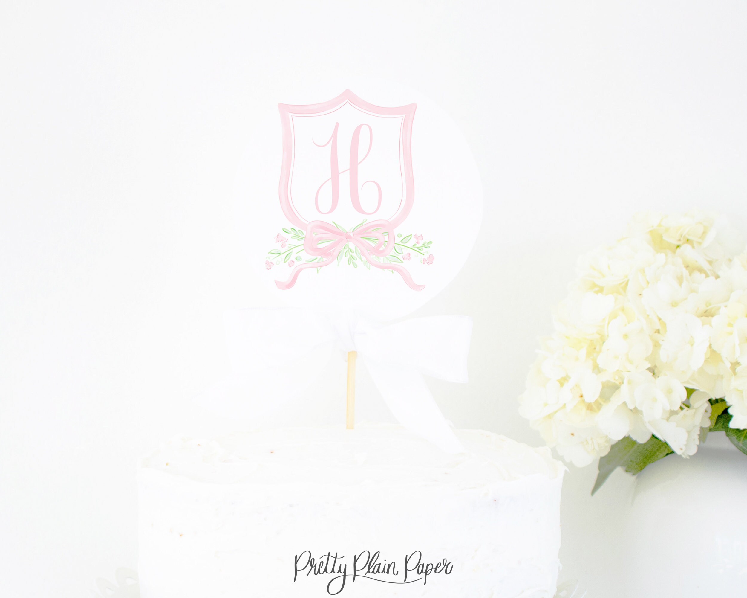 Watercolor Monogram Crest Cake Topper | Printable | Pink Monogram Crest ...