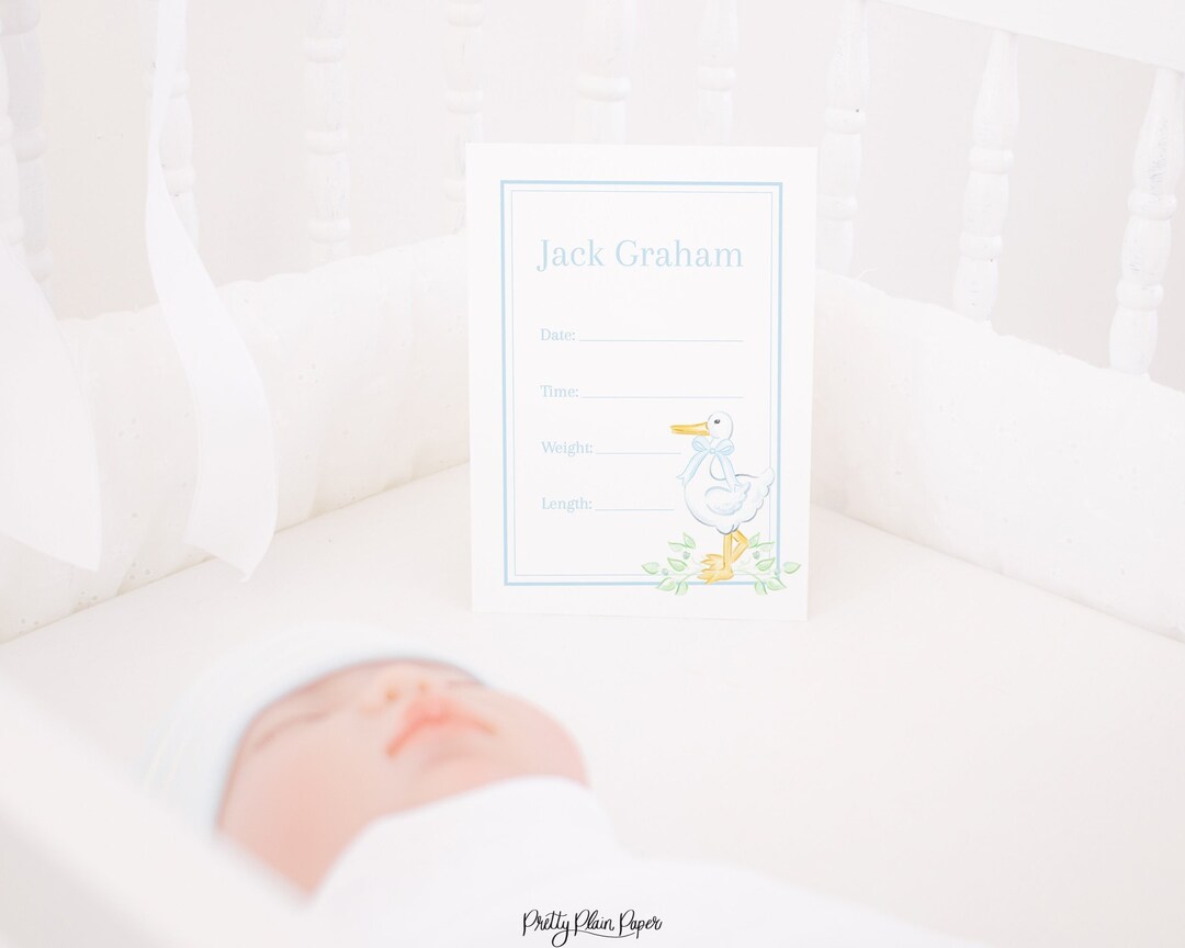 Hospital Baby Stats Card Printable | 5x7 | Watercolor Blue Newborn ...