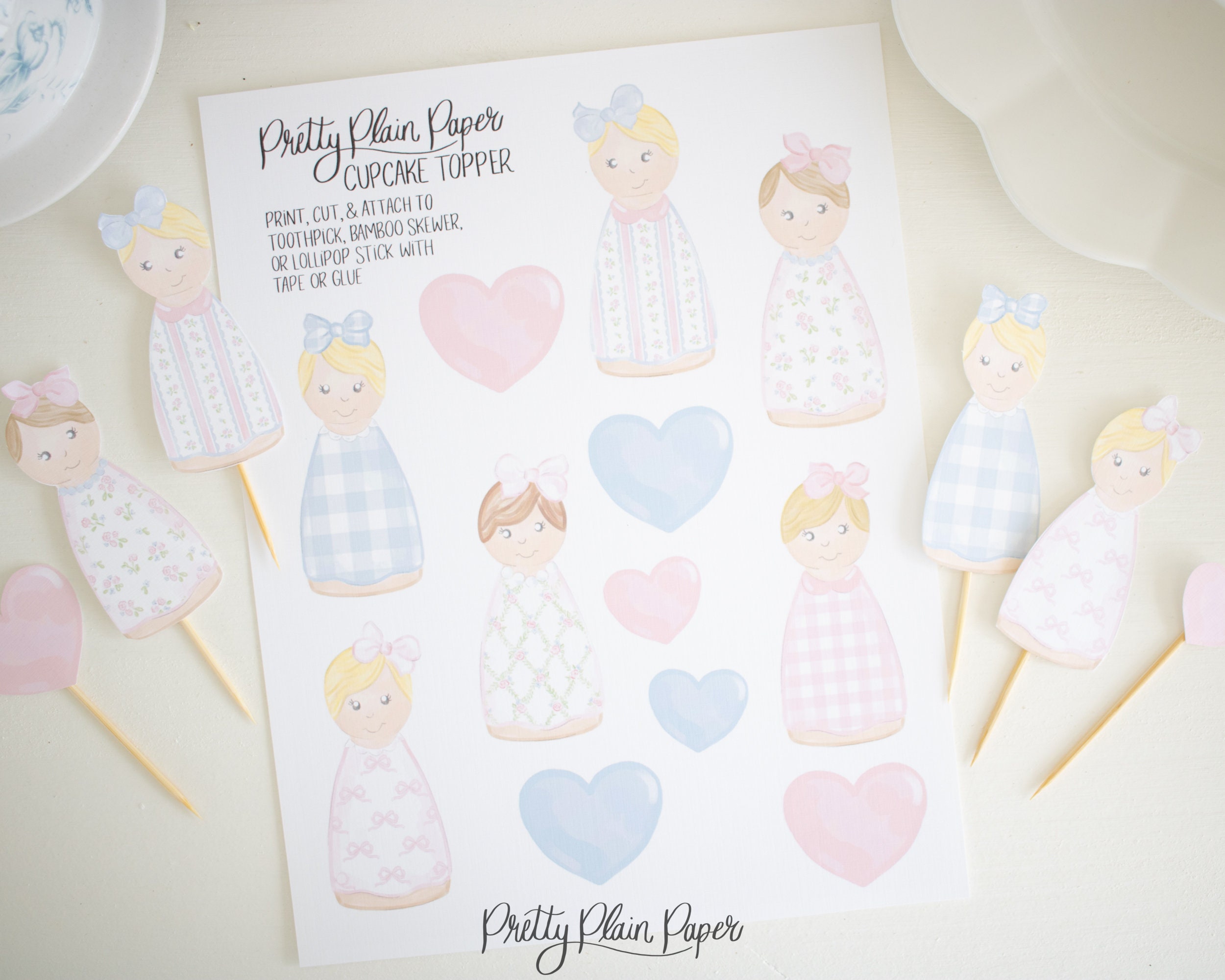Watercolor Peg Doll Cupcake Toppers | Printable Download | Watercolor ...