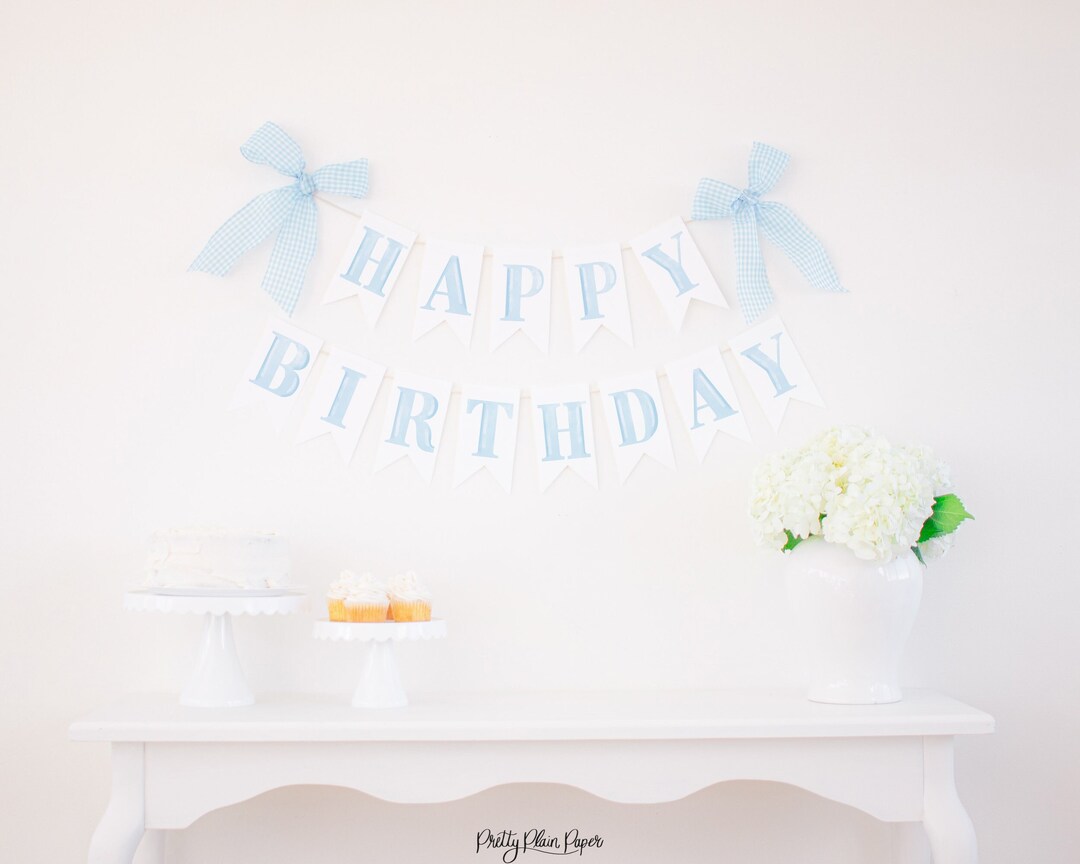 Light Blue Watercolor Happy Birthday Banner | Printable Download ...