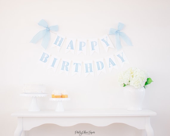 Light Blue Watercolor Happy Birthday Banner Printable - Etsy