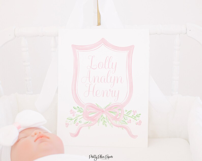 Hospital Baby Sign Printable 8x10 Watercolor Pink Crest - Etsy