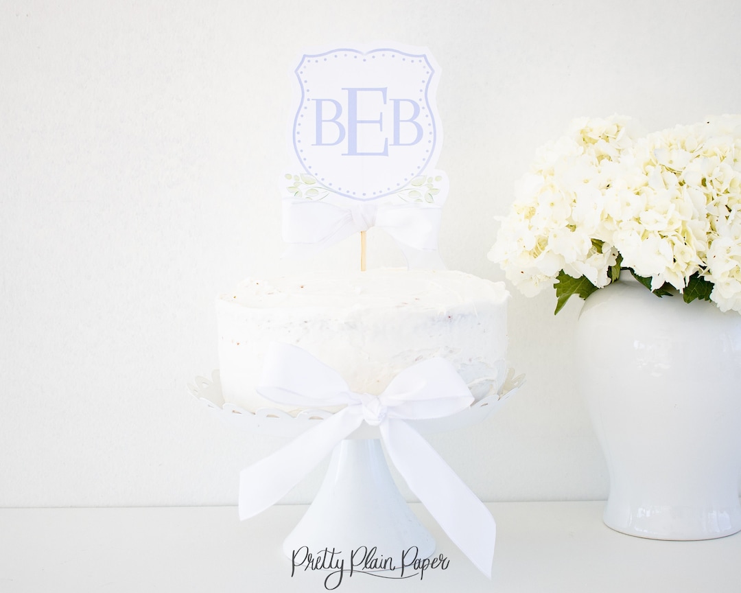 Watercolor Crest Cake Topper in Blue | Printable | Monogram Crest Cake ...