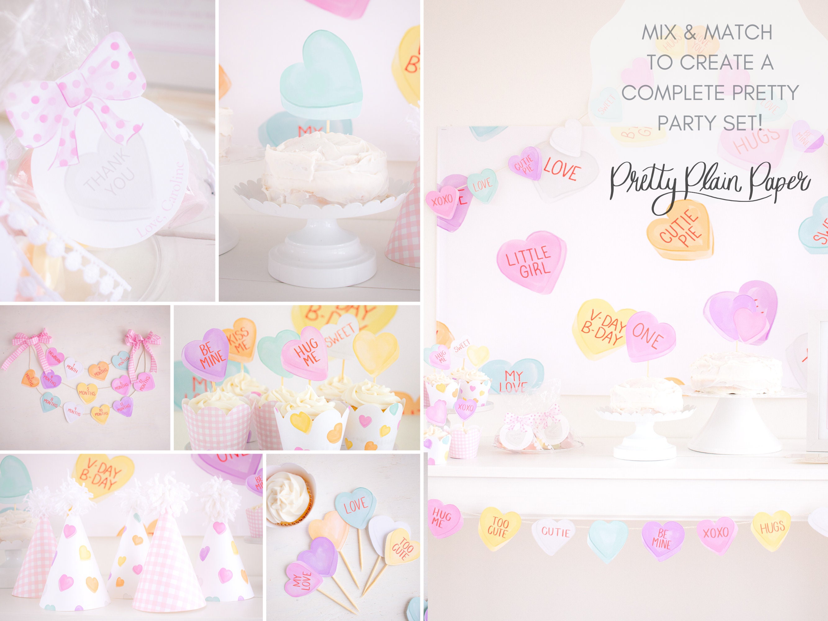 Watercolor Candy Hearts Backdrop Printable Poster Download - Etsy
