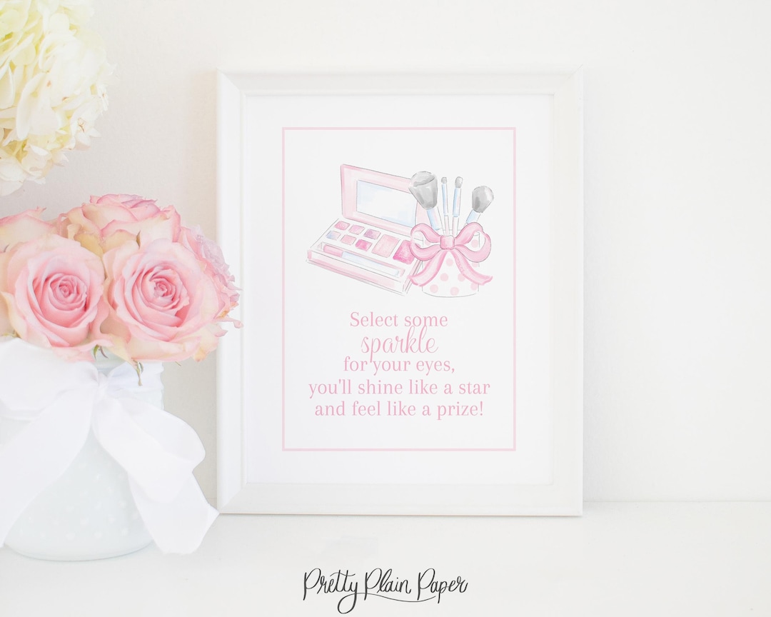 8x10 Party Sign | Printable | Watercolor Pink Makeup Party | Pretty ...