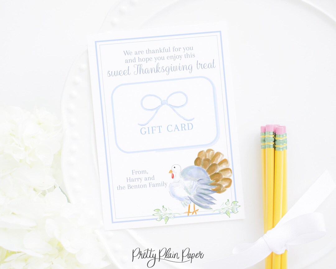 Blue Turkey Gift Card Holder for the Teacher | 5x7 Printable ...