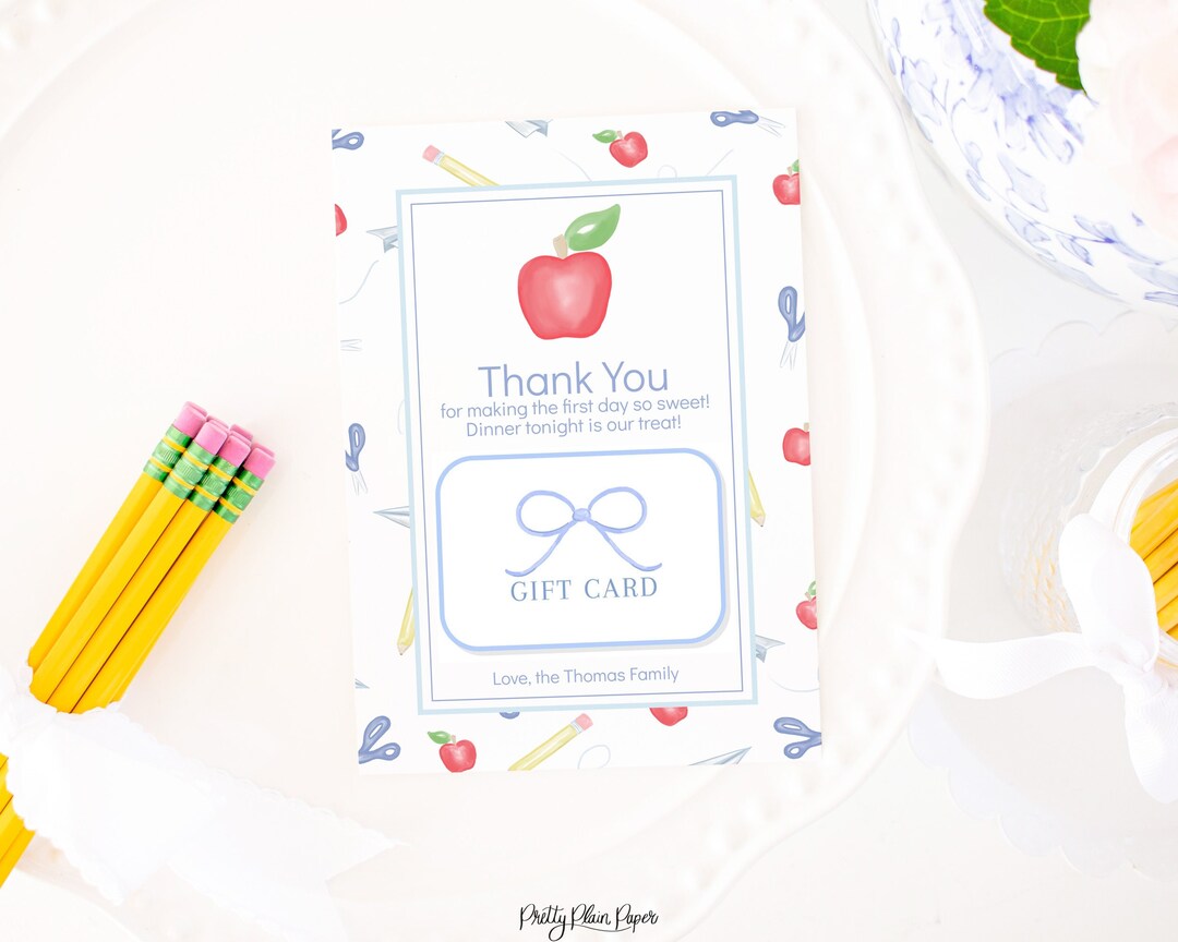 Dinner for Teacher 1st Day of School Gift Card Holder | Printable ...