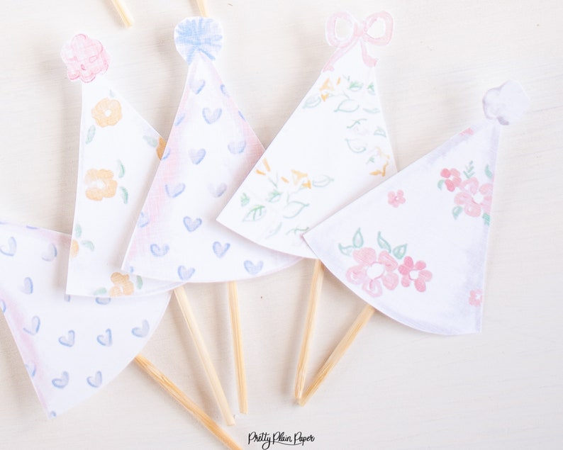 Watercolor Party Hat Cupcake Toppers Printable Download - Etsy