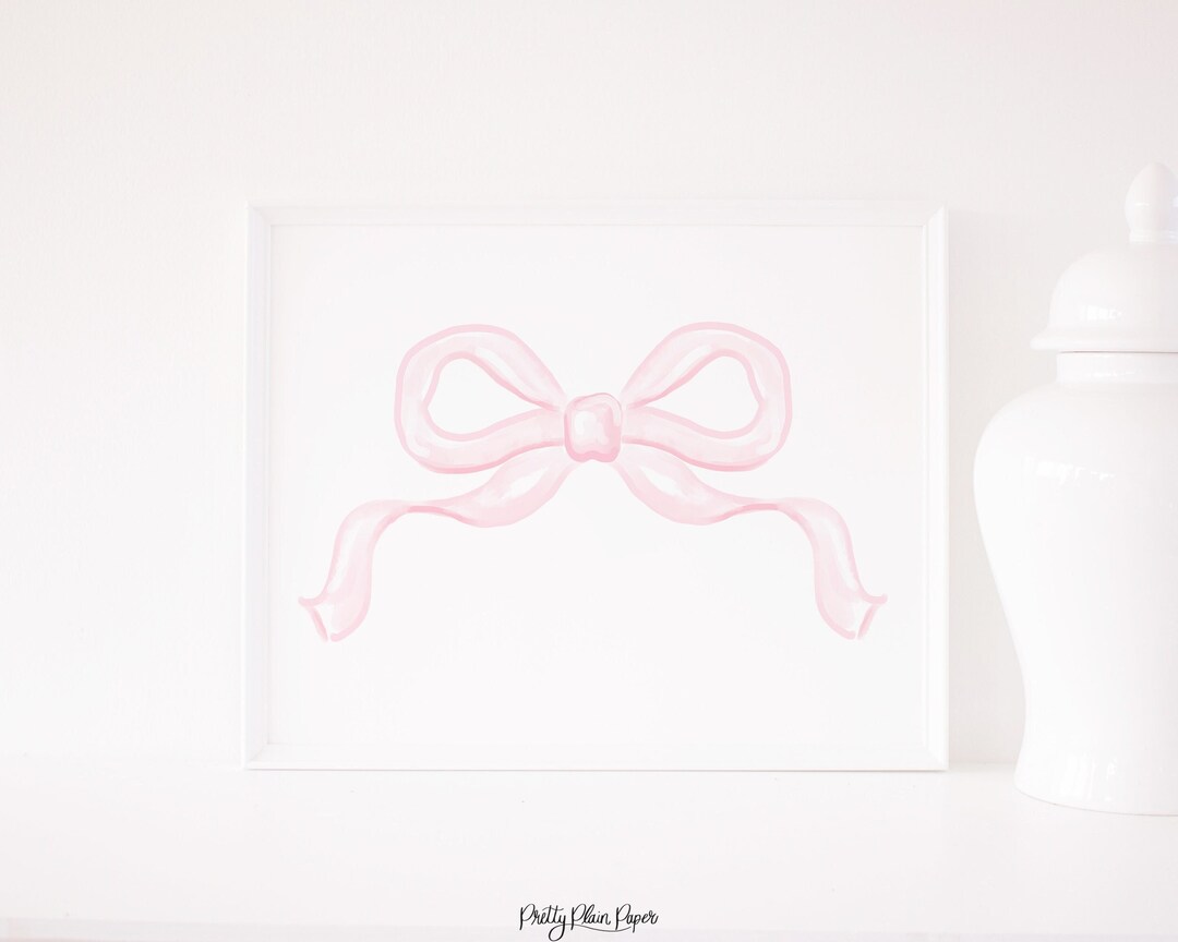 Watercolor Pink Bow Print | 8x10 or 16x20 | Light Pink Bow Watercolor ...