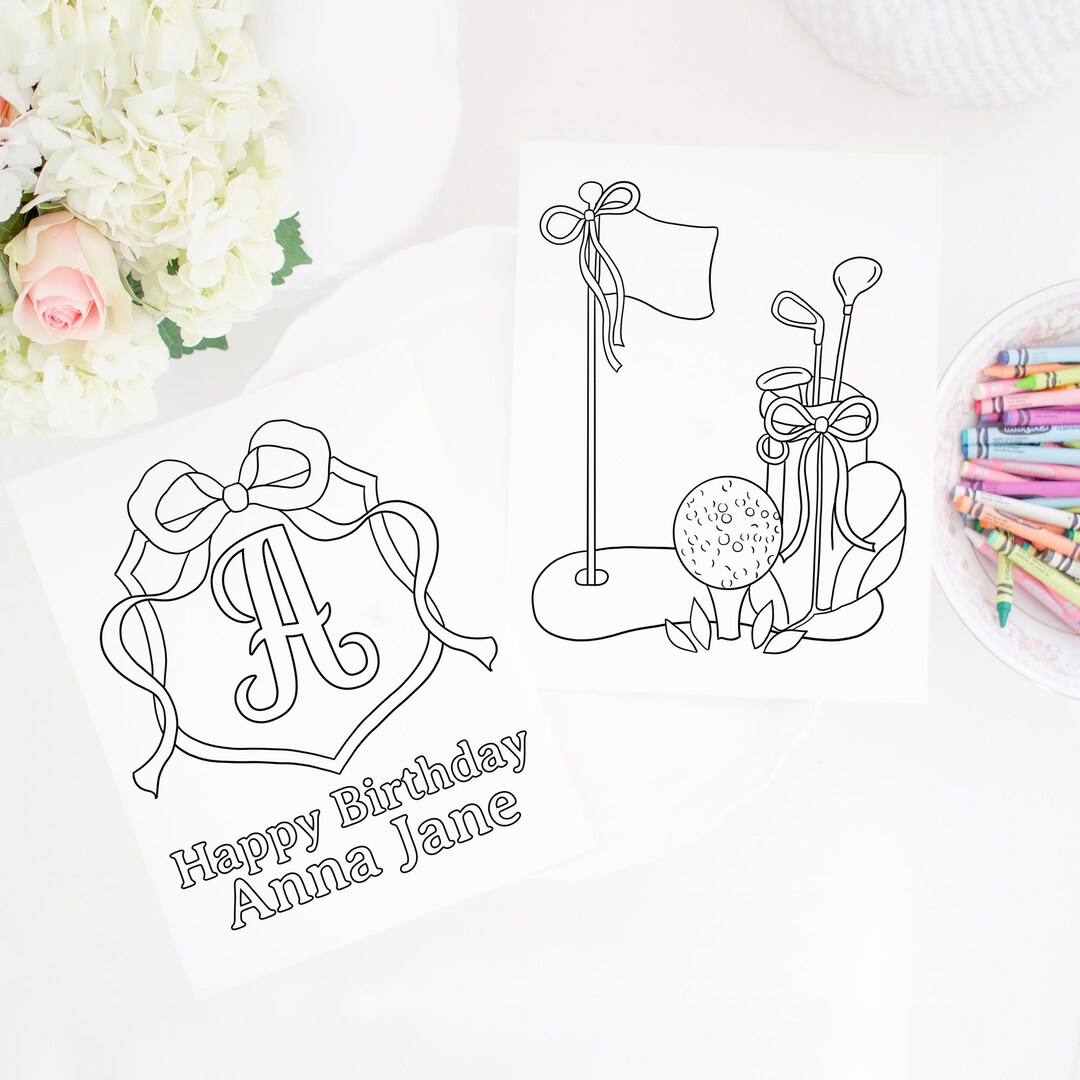 Coloring Pages | 8.5x11 Printable | Golf Party | Monogram Crest With ...