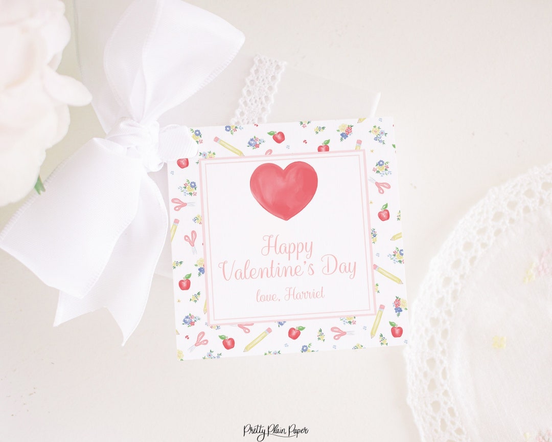 Watercolor School Valentine Tag | Teacher Valentine Card for Valentine ...
