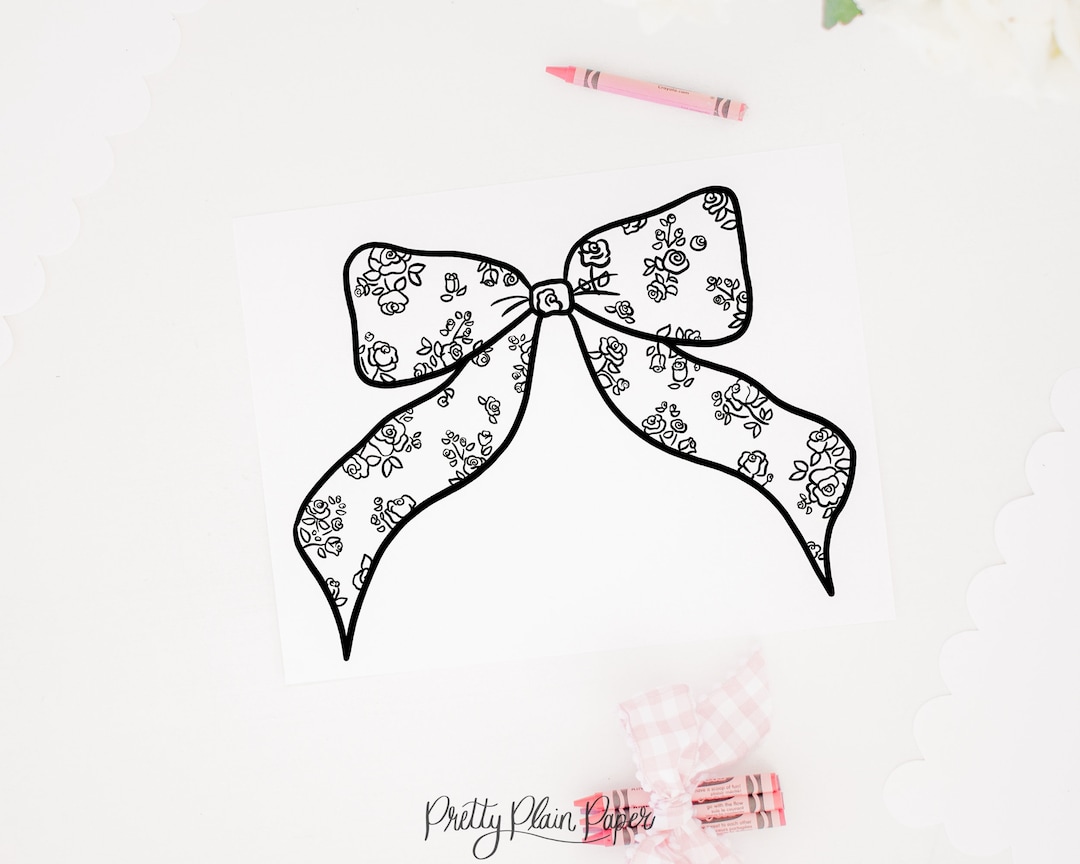 Floral Bow Coloring Page | 8.5x11 Printable | Floral Bow Baby Shower or ...