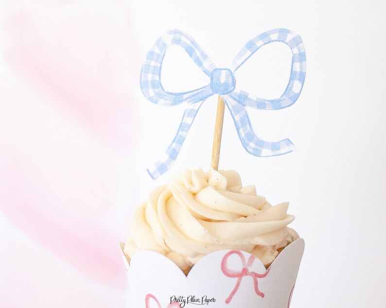 Watercolor Bow Theme Birthday Party Cupcake Toppers | Printable ...