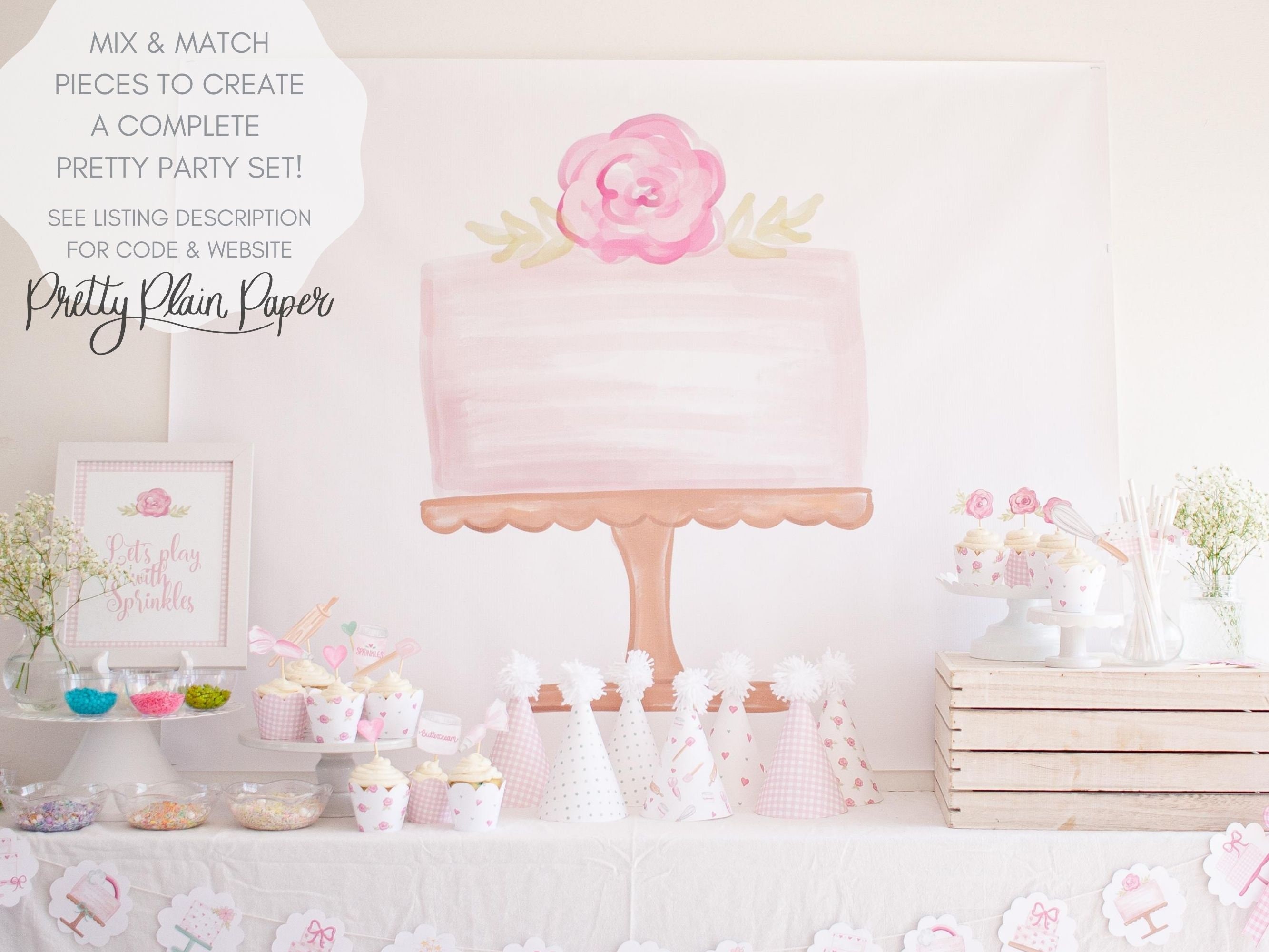 Cake Watercolor Printable Party Backdrop Poster Download 1011 - Etsy UK
